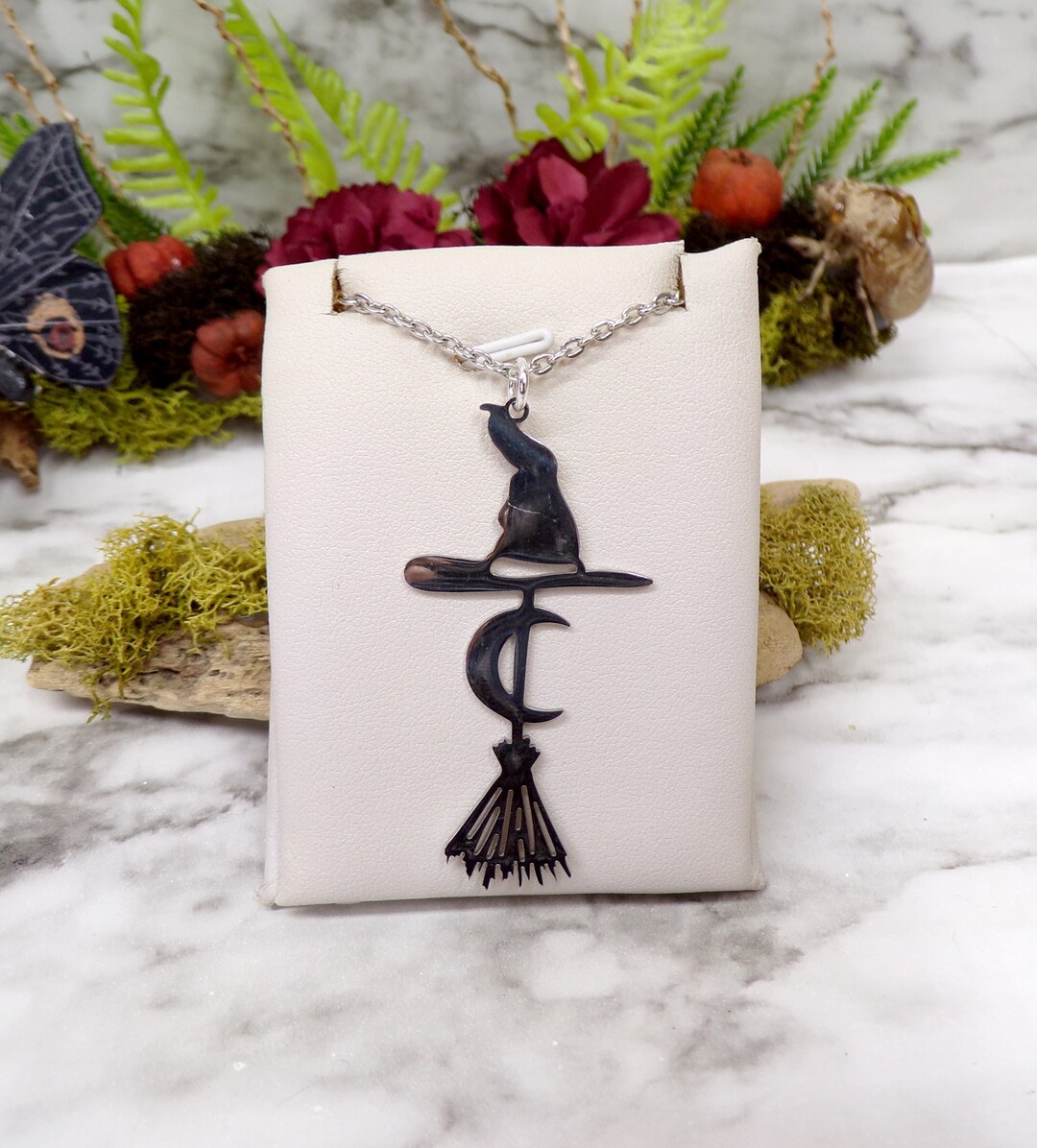 Witch Hat Broom Necklace, Witchy Broom, Moon Broom, Besom Necklace ...