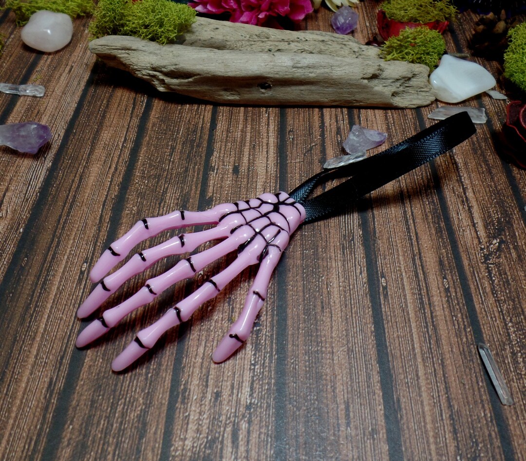 2 Pink Skeleton Hand Ornaments, Pastel Goth, Halloween Tree, Christmas ...