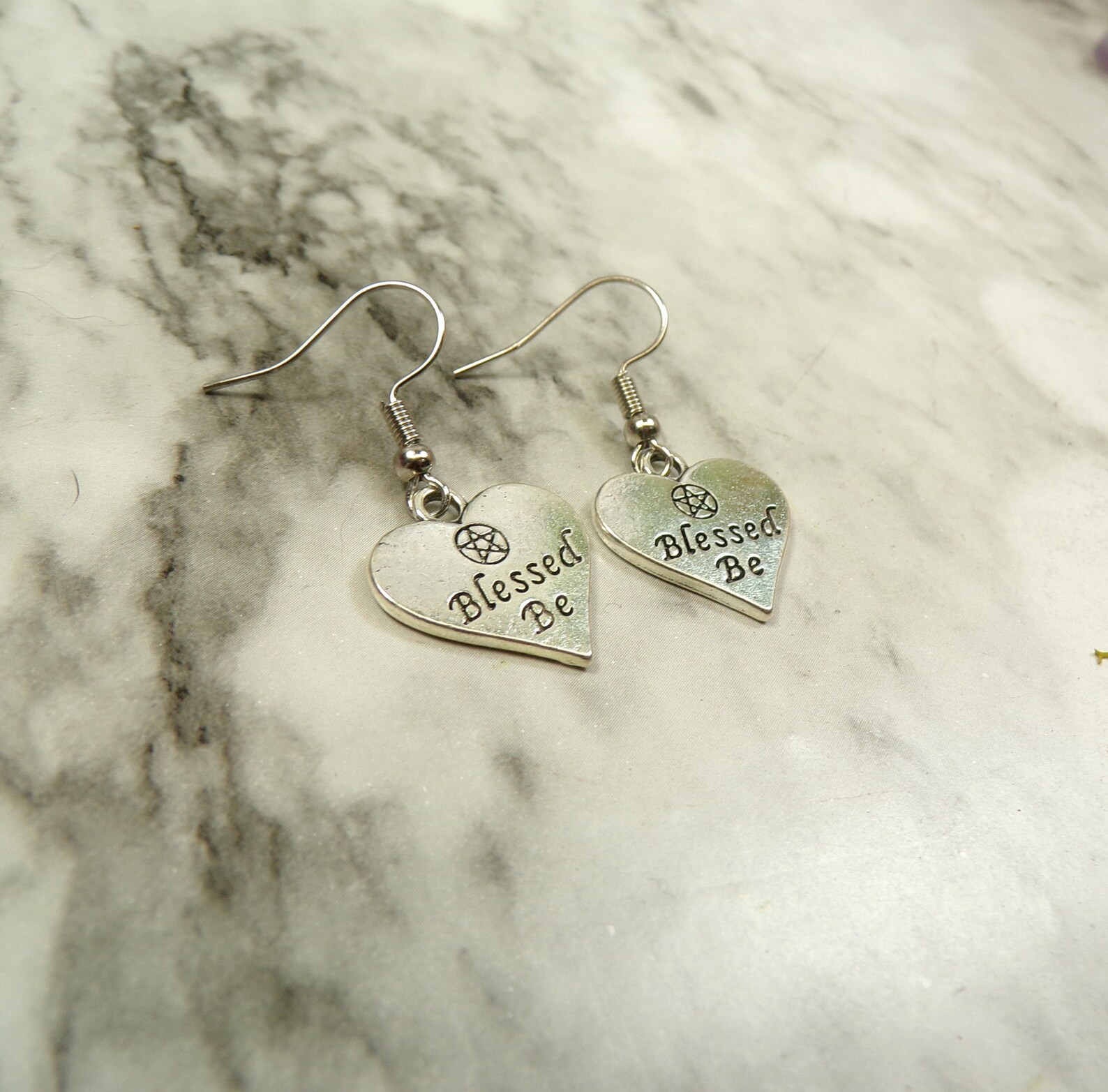 Blessed Be Heart Earrings Pentacle Heart Pagan Heart | Etsy