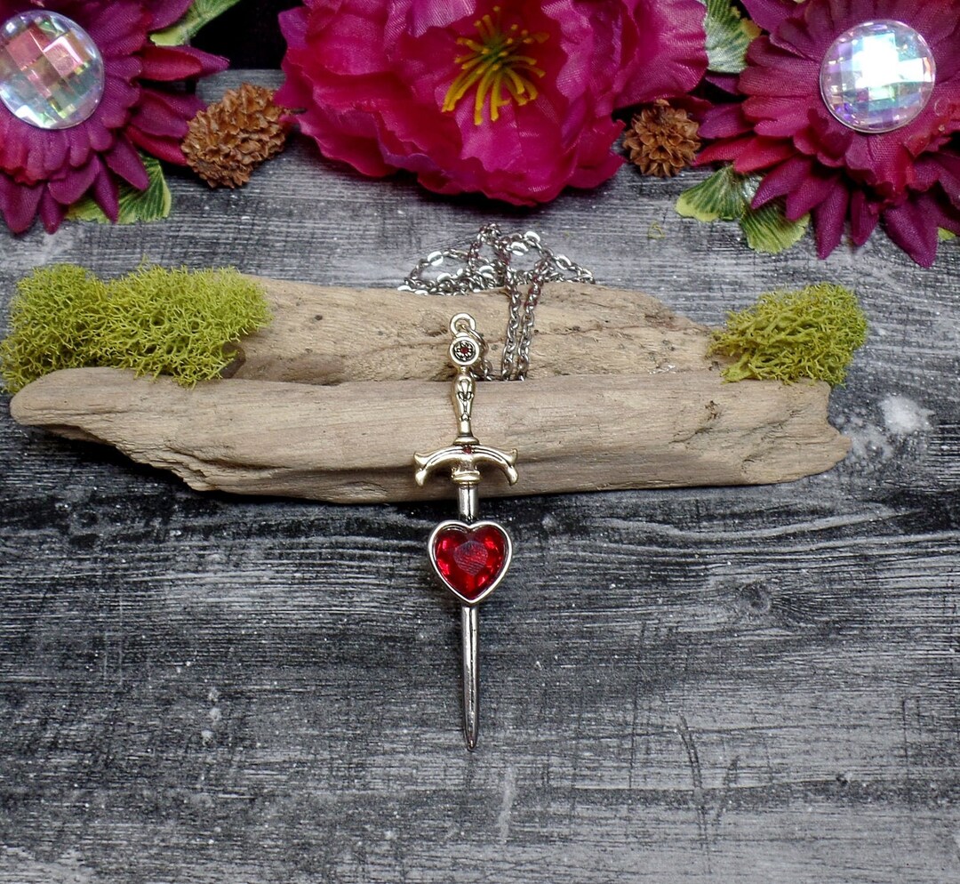 Gothic Sword Heart Necklace, Red Heart Necklace, Medieval Sword, Sword ...