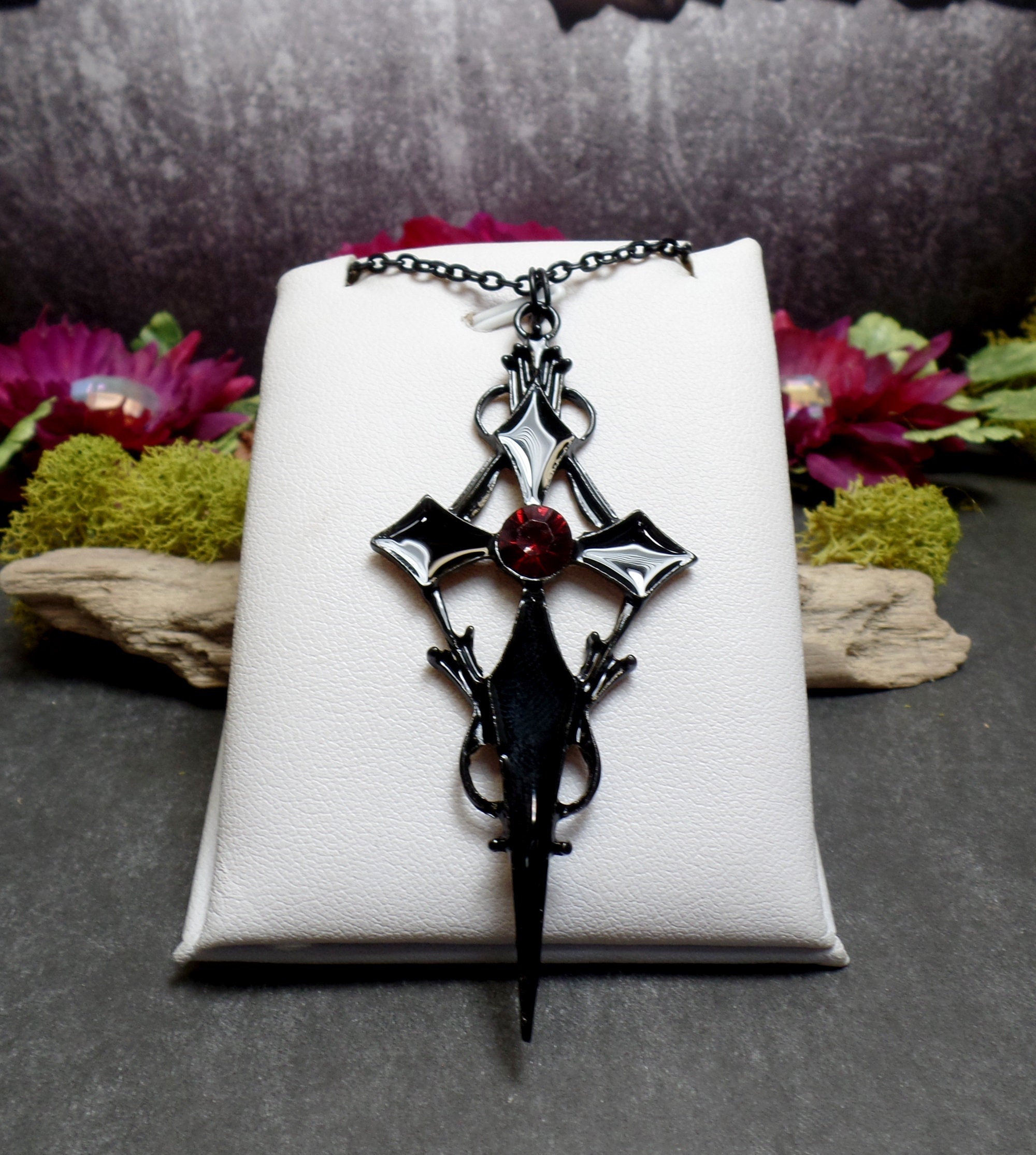 Black Gothic Cross Necklace Red & Black Necklace Red | Etsy