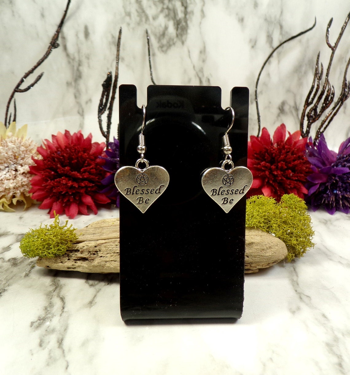 Blessed Be Heart Earrings, Pentacle Heart, Pagan Heart, Pagan ...