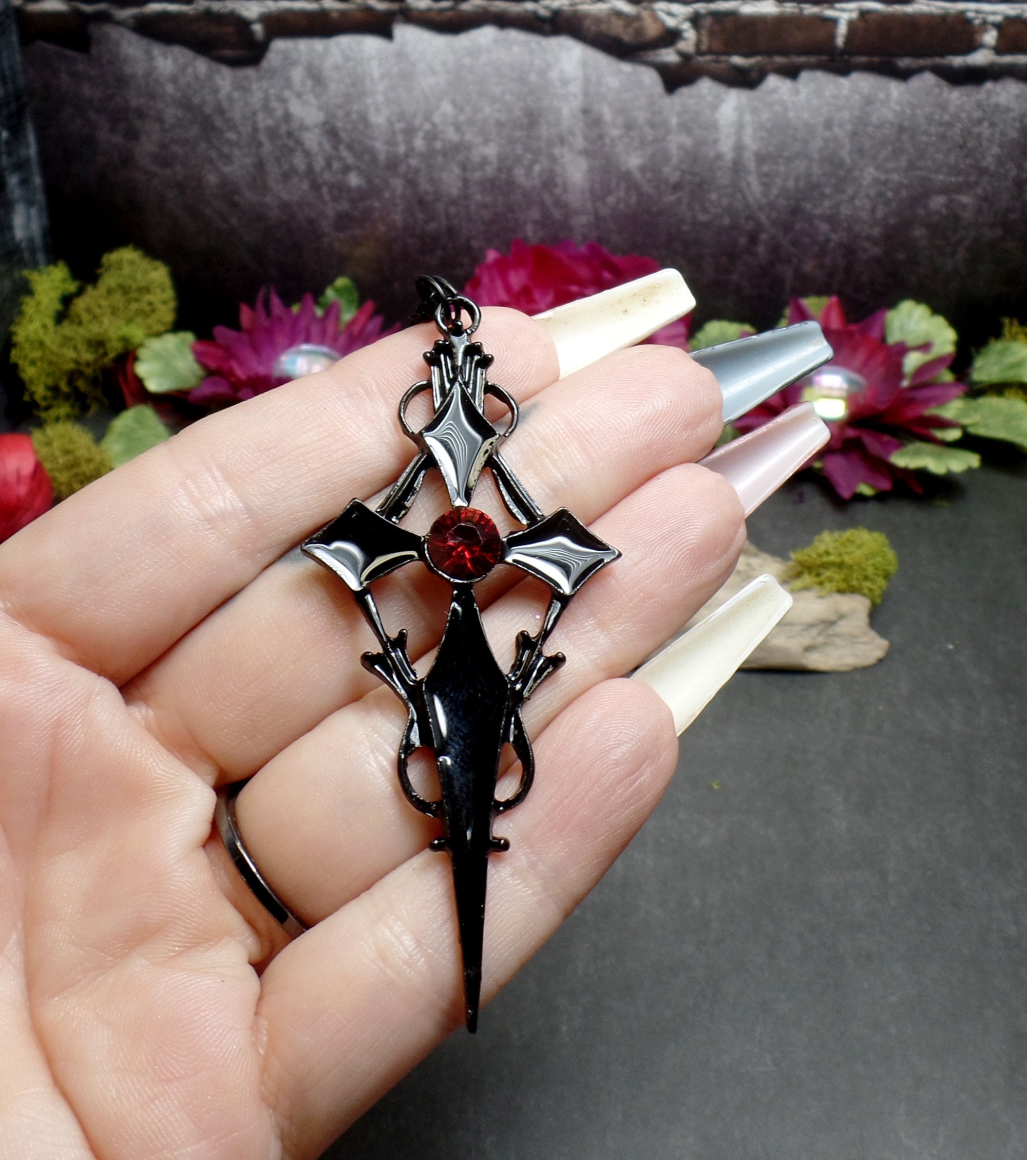 Black Gothic Cross Necklace Red & Black Necklace Red | Etsy