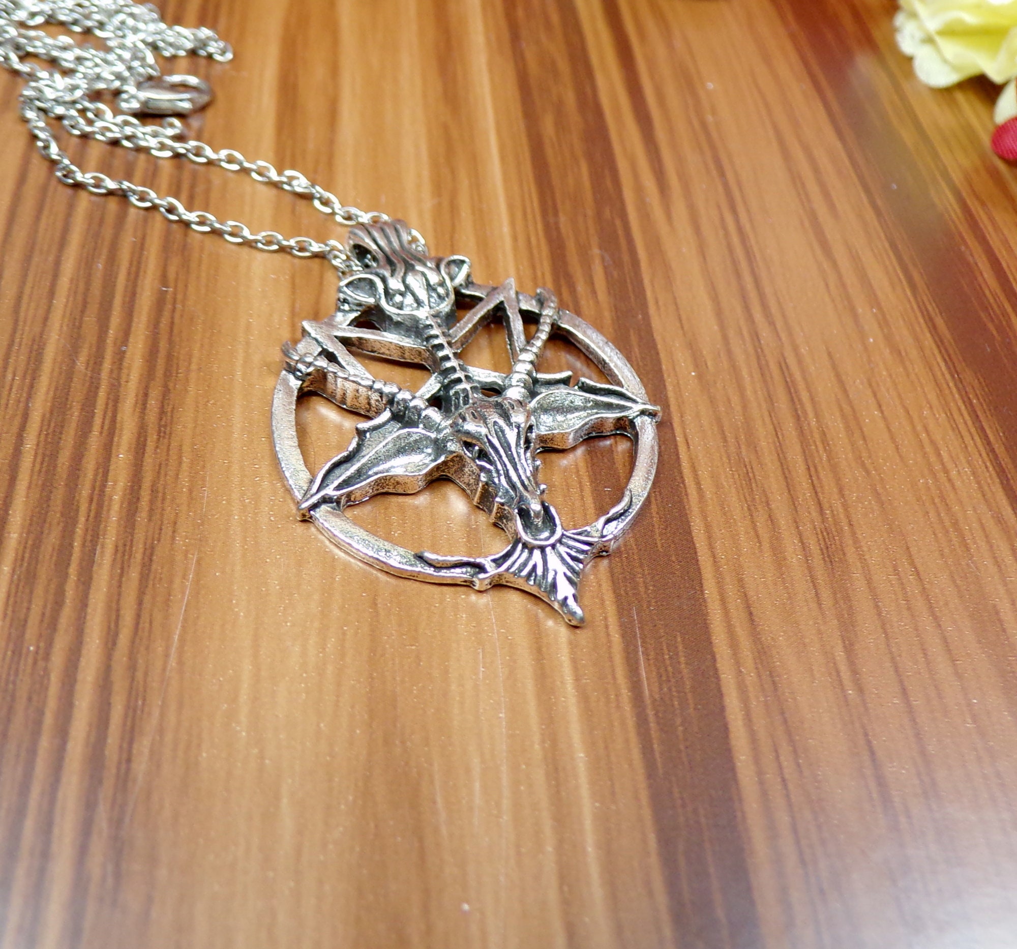 Silver Baphomet Inverted Pentacle Necklace Satanist Necklace - Etsy
