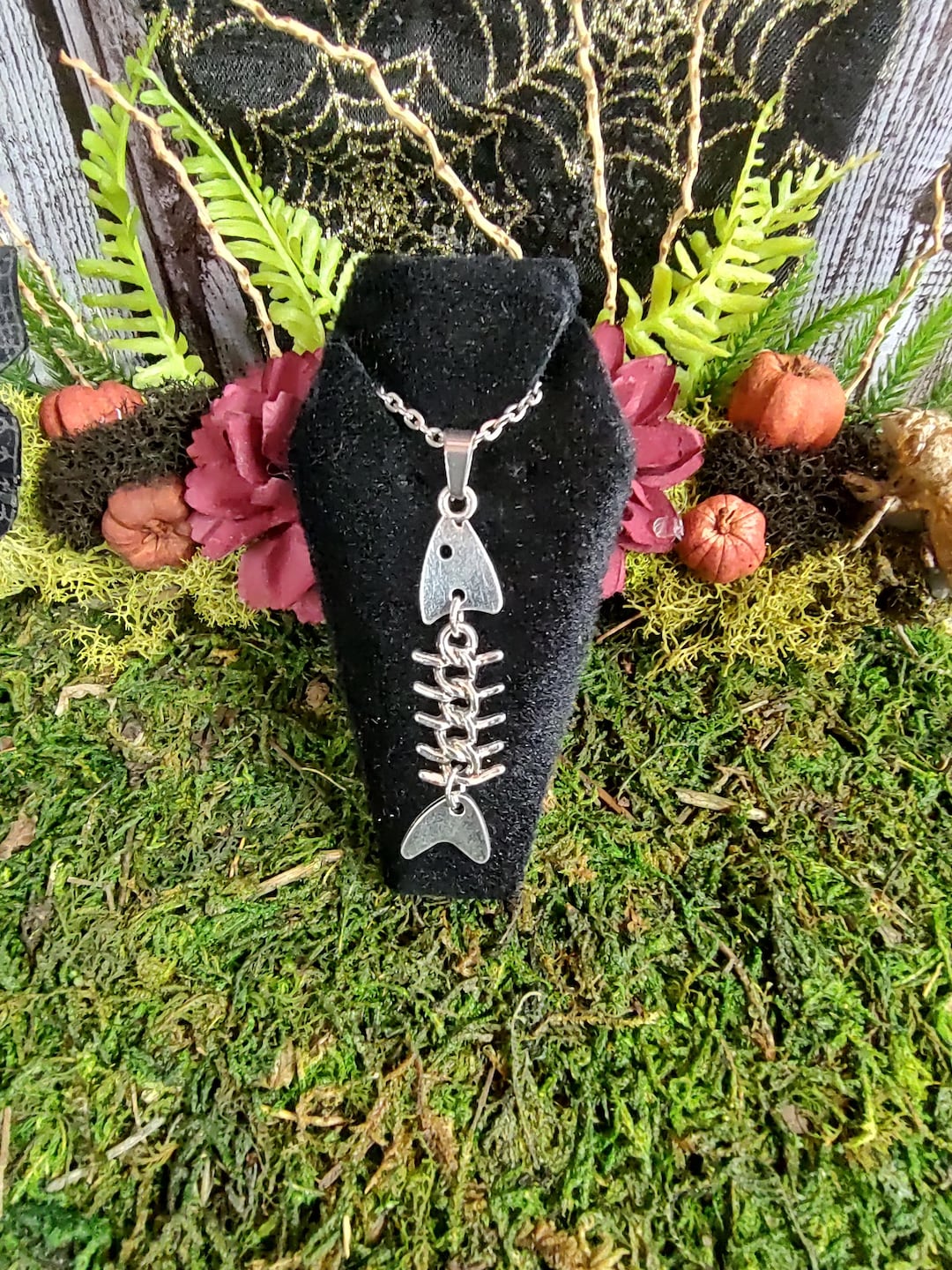 Fishbone Necklace, Fish Skeleton Jewelry, Halloween, Gothic Accessories ...