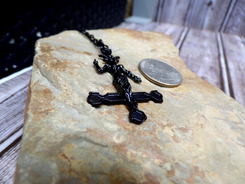 Black Baphomet Inverted Cross Necklace Upside Down Cross - Etsy