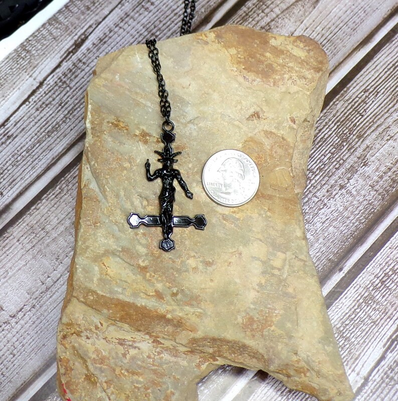 Black Baphomet Inverted Cross Necklace Upside Down Cross - Etsy