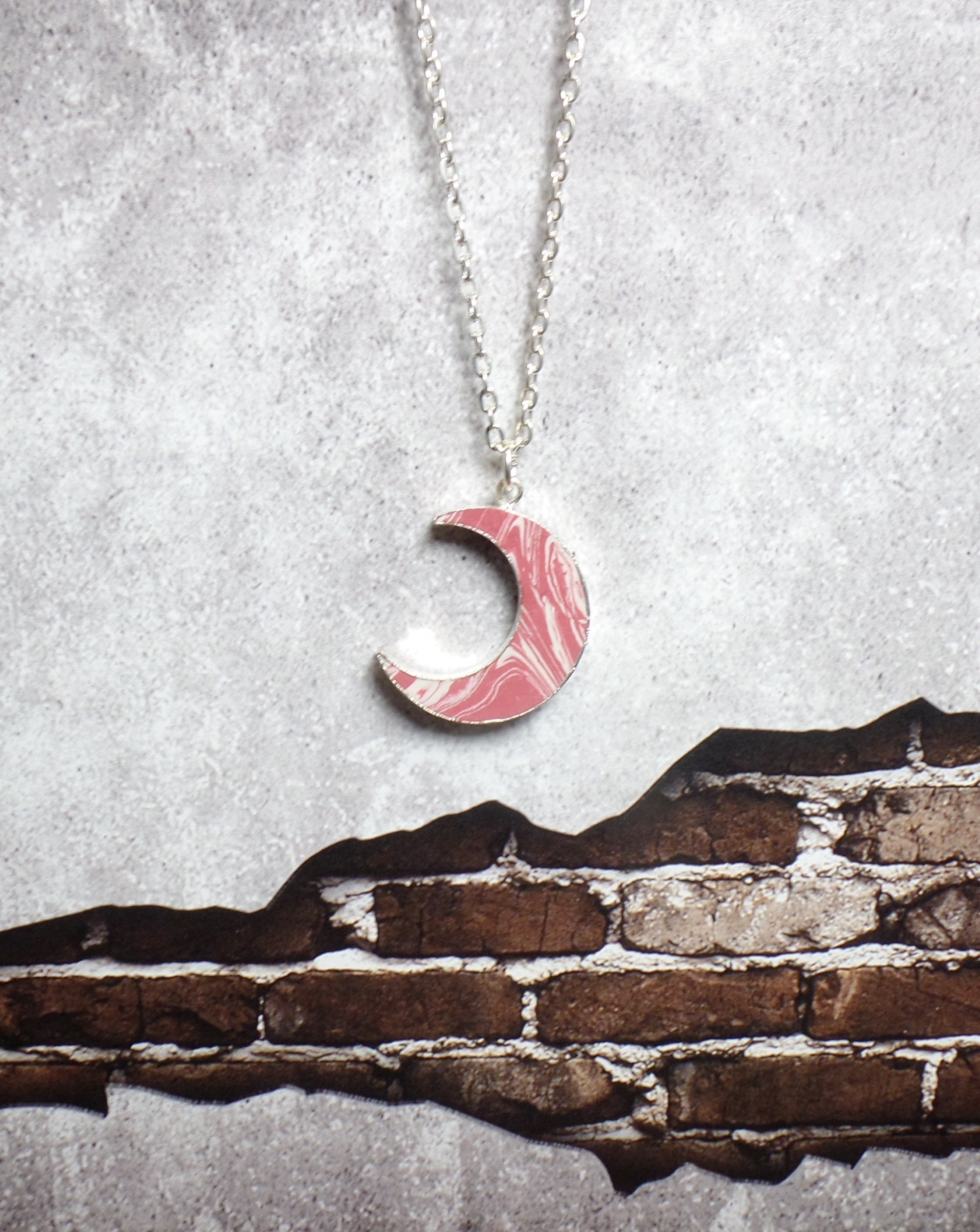 Red Swirl Clay Moon Necklace Red &white Moon Red Crescent - Etsy