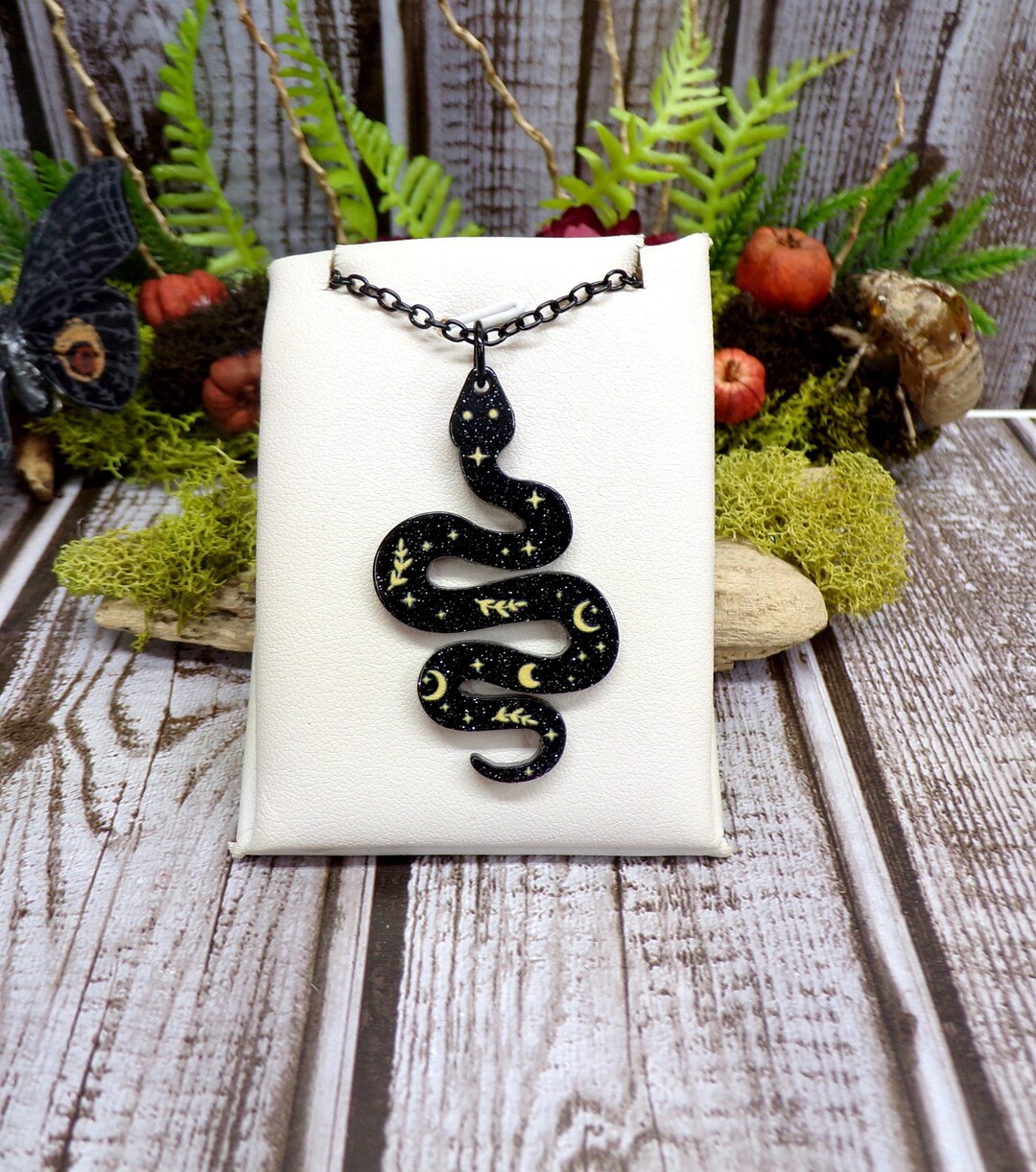 Black Moon Phase Snake Necklace, Lilith Snake Necklace, Serpent ...