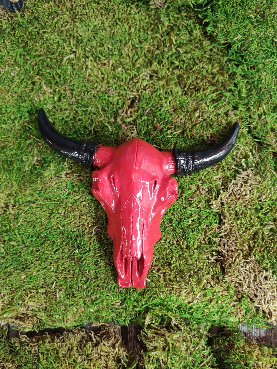 Red and Black Resin Cow Skull, Red Bull Skull, Animal Skull, Wall ...