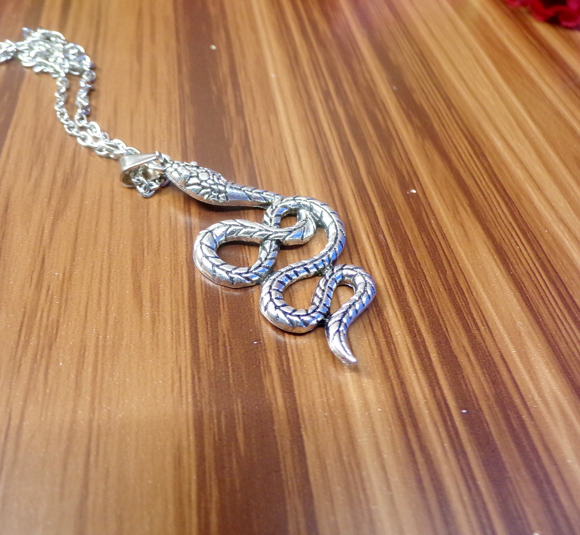 Silver Snake Necklace Slithering Snake Serpent Necklace - Etsy