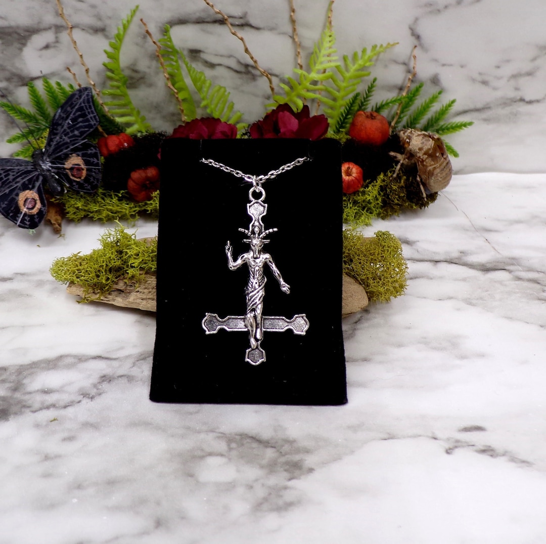 Baphomet Inverted Cross Necklace, Upside Down Cross, Satanic Cross ...