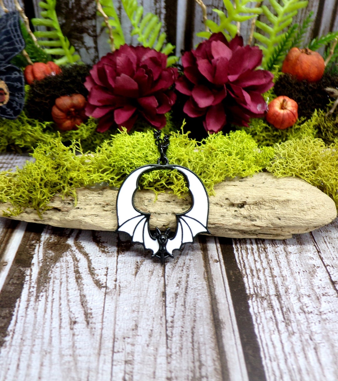 Black & White Bat Necklace, Bat Wing Necklace, Halloween Bats, Vampire ...