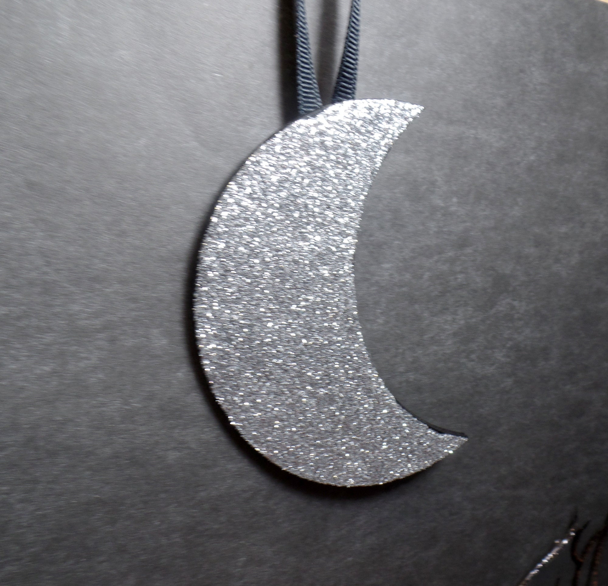Set of 2 Silver Glitter Crescent Moon Ornaments Wood - Etsy