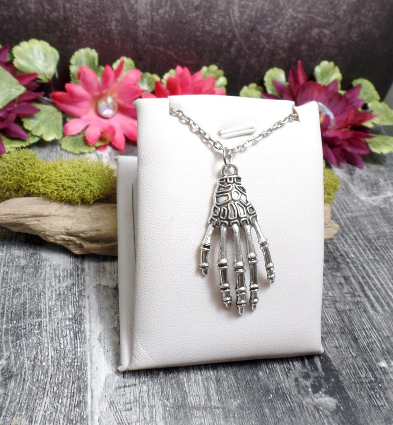 Silver Skeleton Hand Necklace Goth Necklace Gothic Skull - Etsy