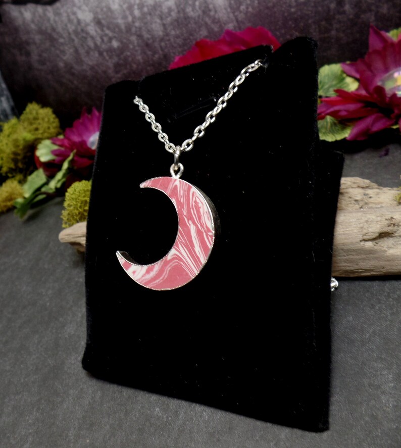 Red Swirl Clay Moon Necklace Red &white Moon Red Crescent - Etsy