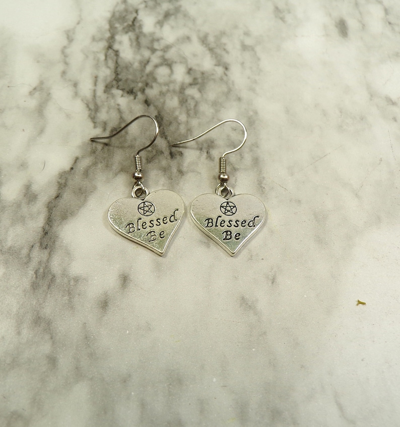 Blessed Be Heart Earrings Pentacle Heart Pagan Heart | Etsy