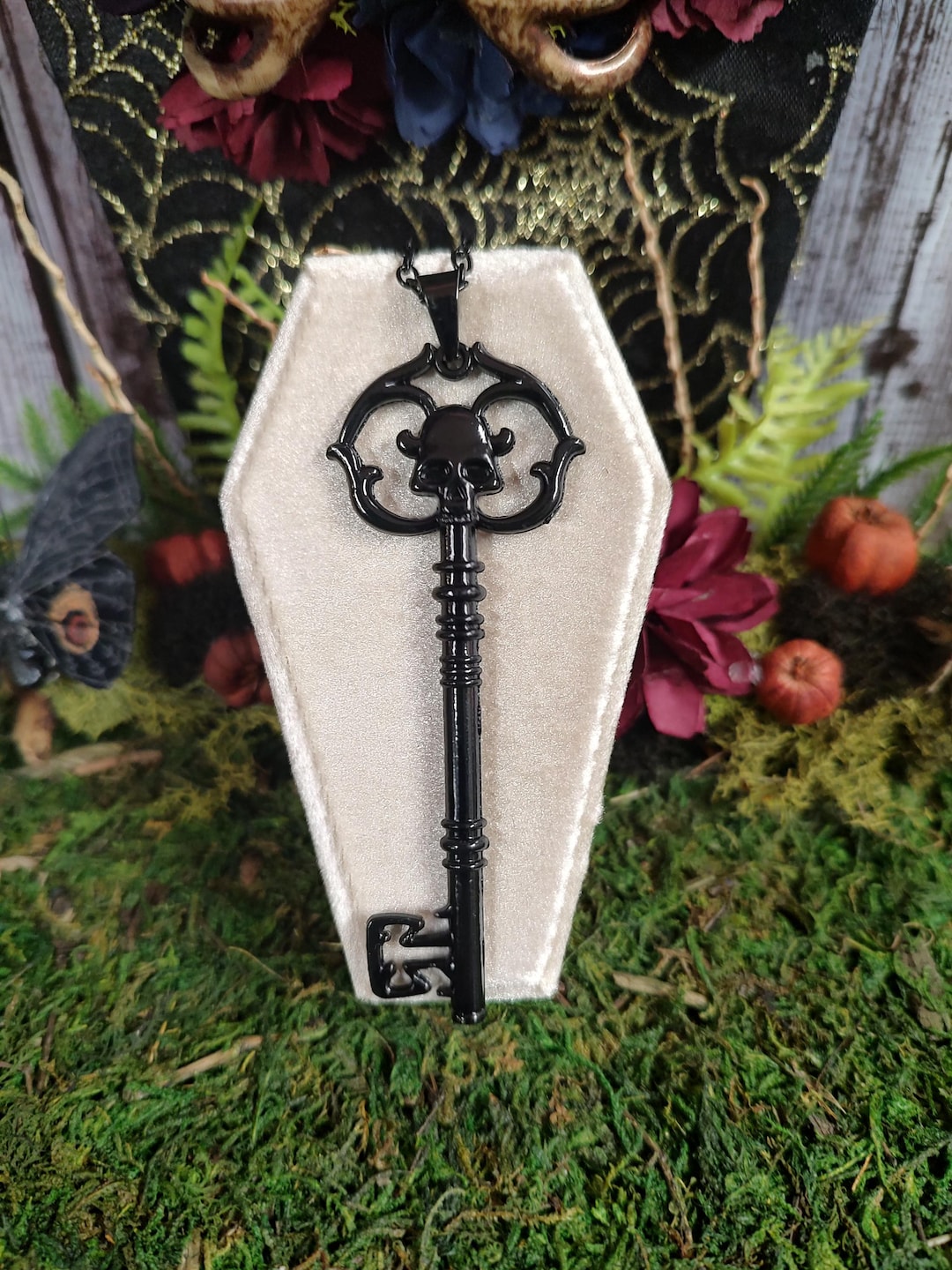 Black Skeleton Key Necklace, Demon Skull Key, Horned Skull, Gothic Key ...