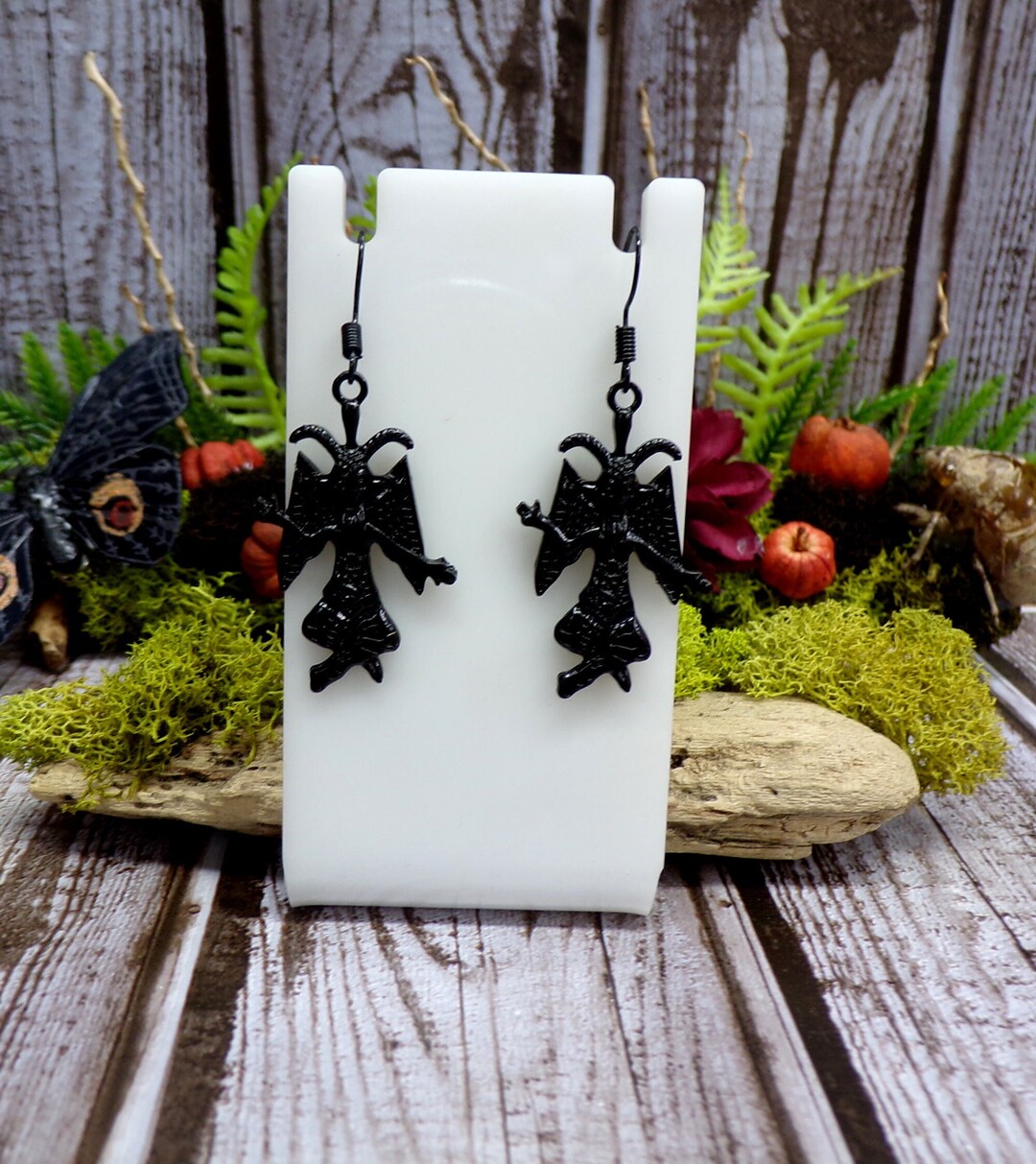 Black Sitting Baphomet Earrings, Satanist Jewelry, Gothic Earrings ...