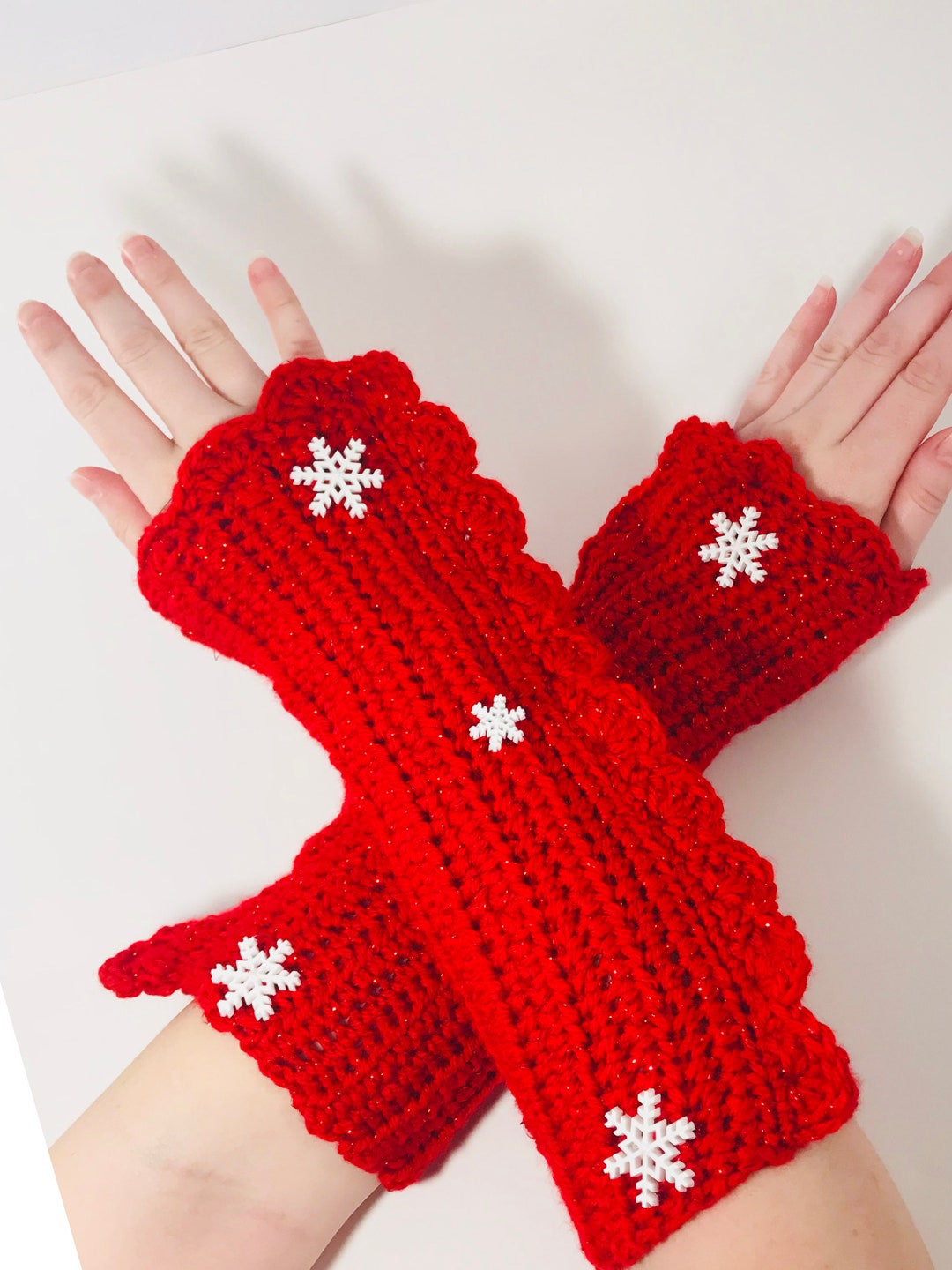 Red Crochet Snowflake Buttons Arm Warmers - Etsy