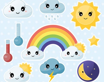 Weather Clipart, Cute Weather Clip Art, Storm Clouds, Sun Clipart ...