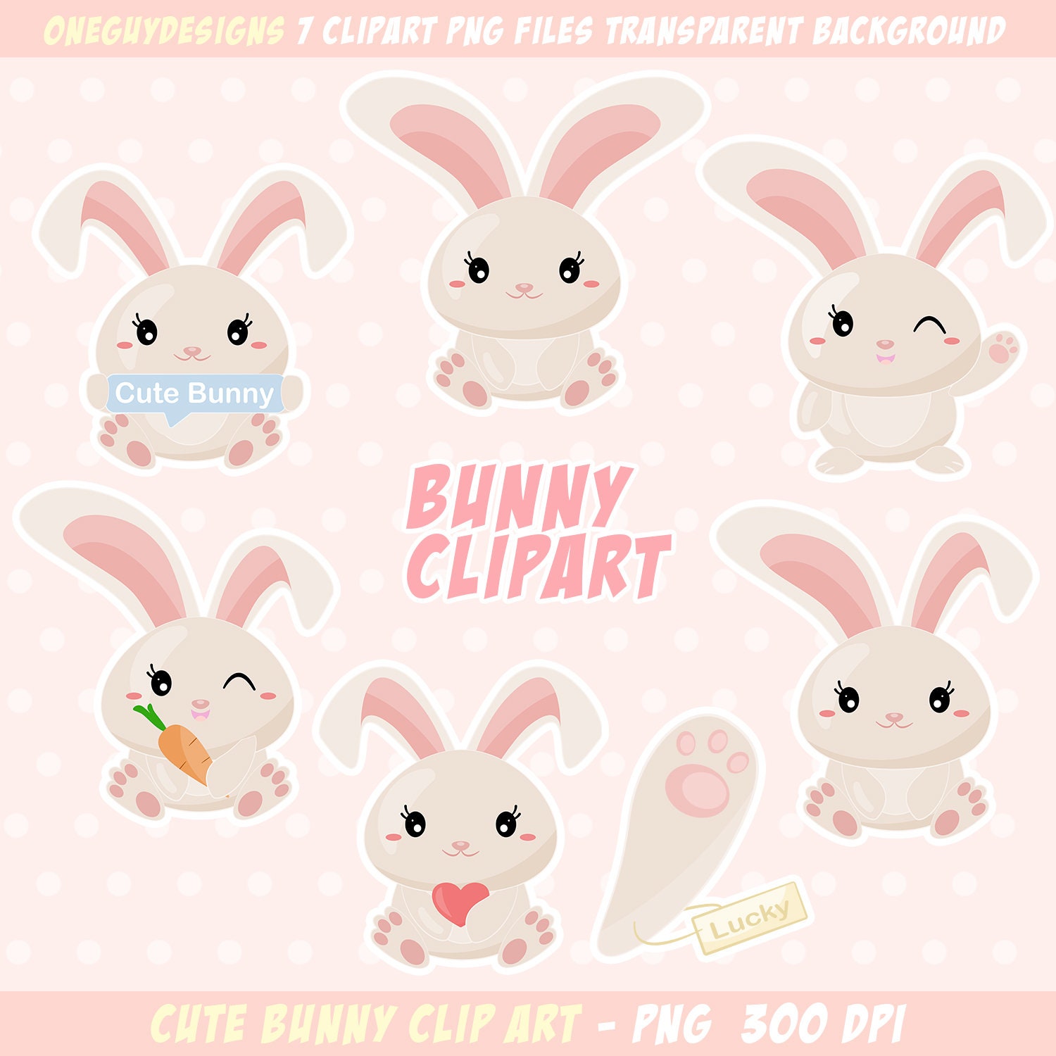Cute Bunny Clipart. PNG 300 DPI Files. Rabbit Clip Art. - Etsy