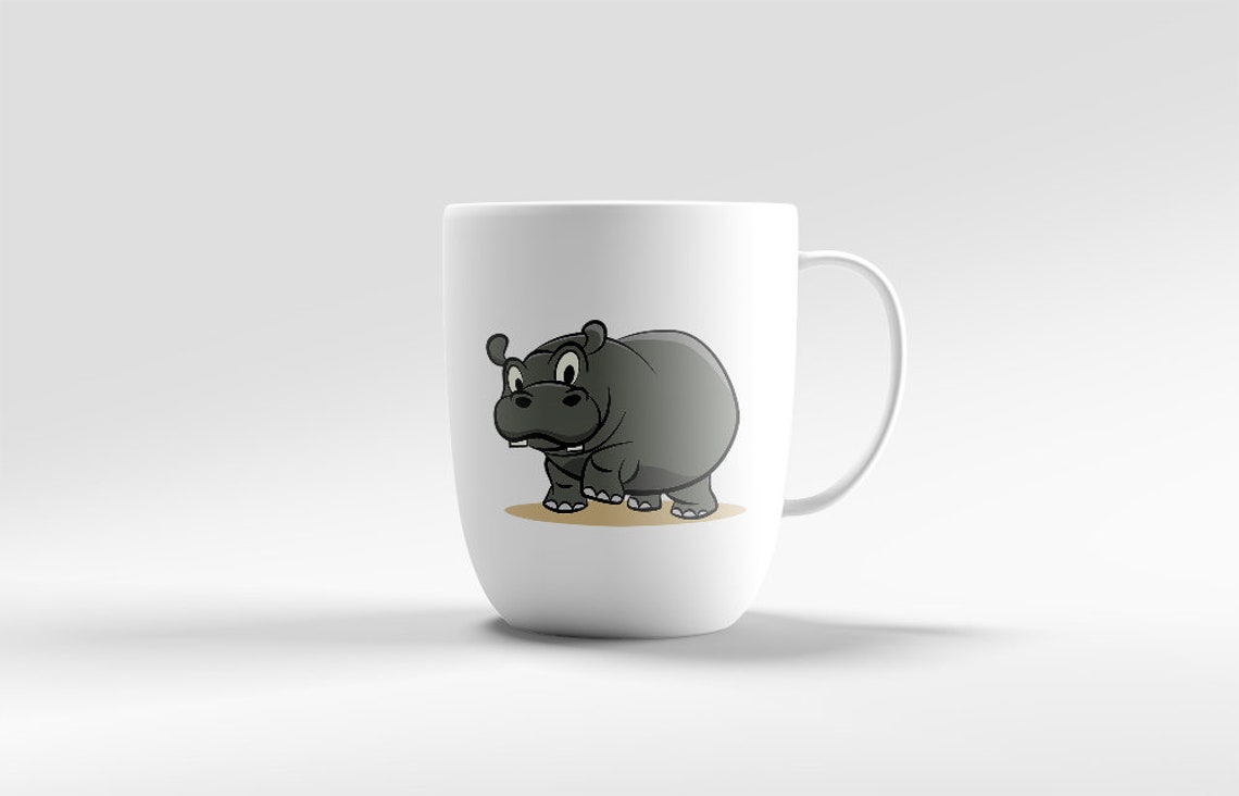 Cute Grey Hippo Vector Illustration Digital Clip Art - SVG - PNG File ...