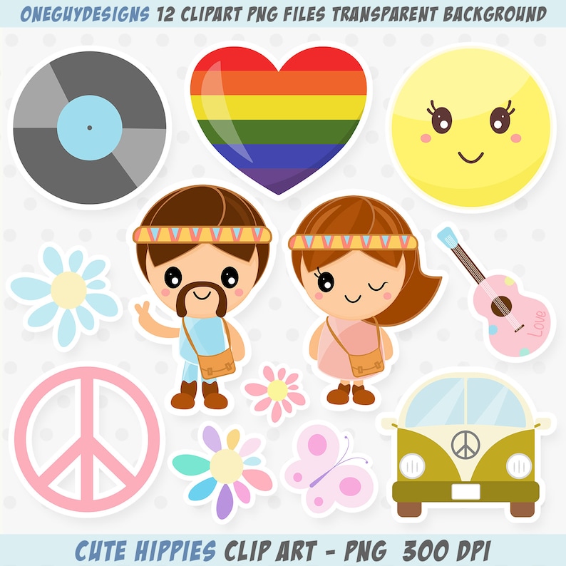 Cute Hippie Clipart. Hippy Clip Art Peace Love PNG Graphics - Etsy