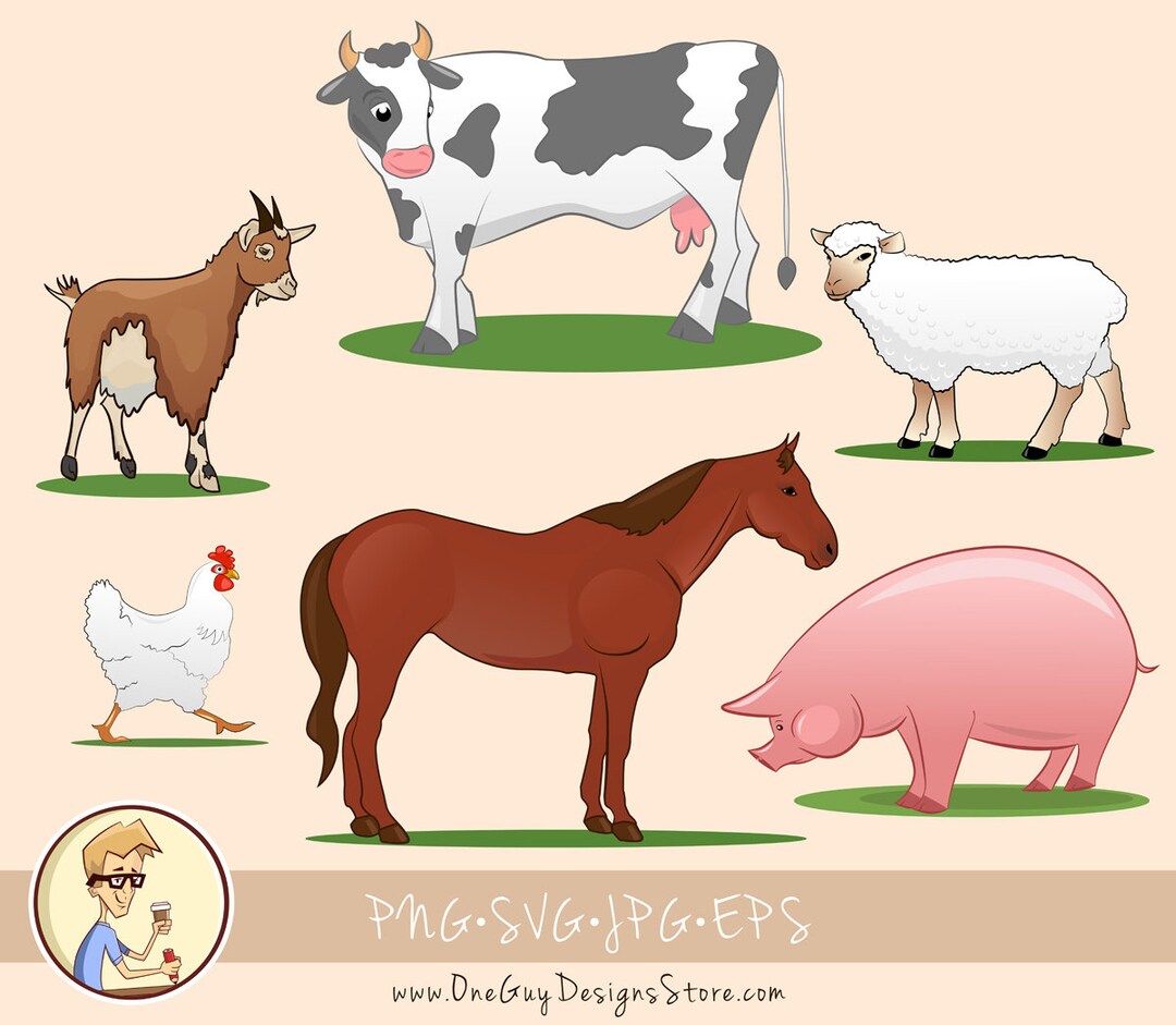 Pretty Farm Animals Clipart Set Clip Art SVG PNG File, Vector EPS ...