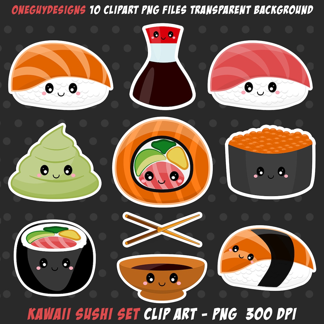 Kawaii Sushi Set Clipart, Sushi Clip Art, Japanese Sushi Food Digital ...