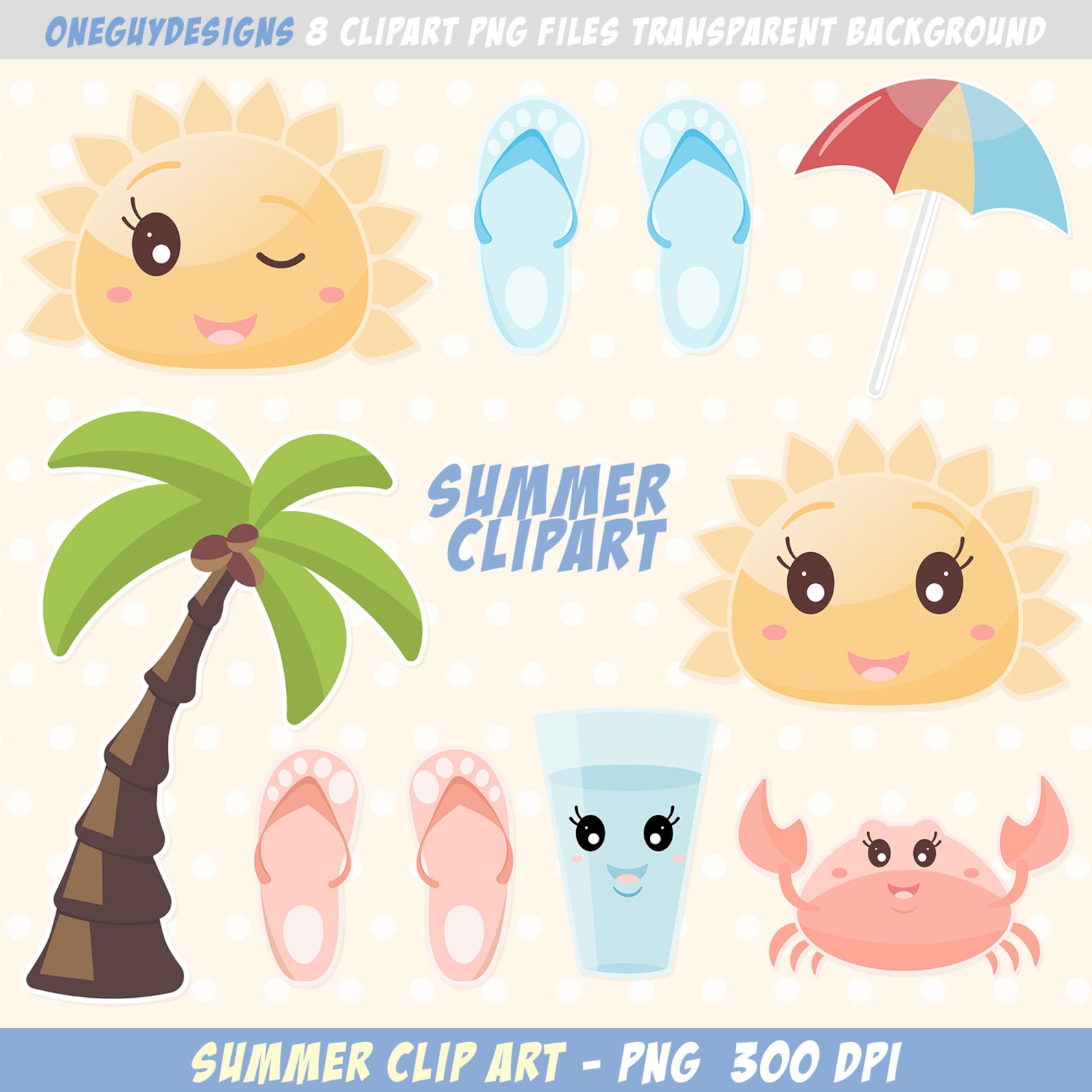 Kawaii Summer Beach Clipart. PNG 300 DPI Files. Vacation Clip Art. - Etsy
