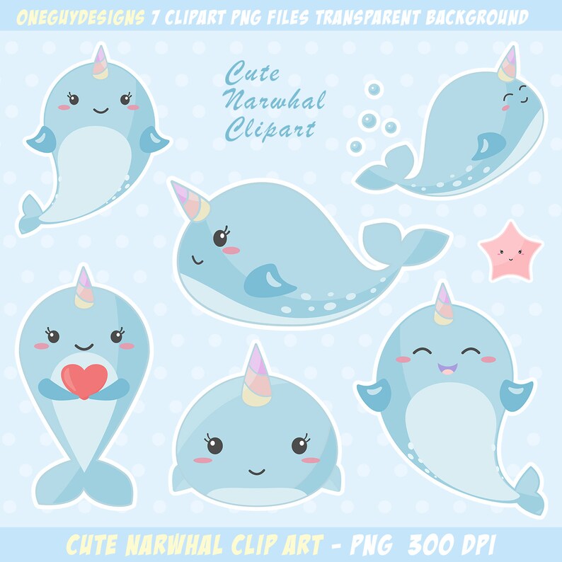 Cute Narwhal Clipart. Pastel Unicorn Clip Art. Narwhal Graphics ...