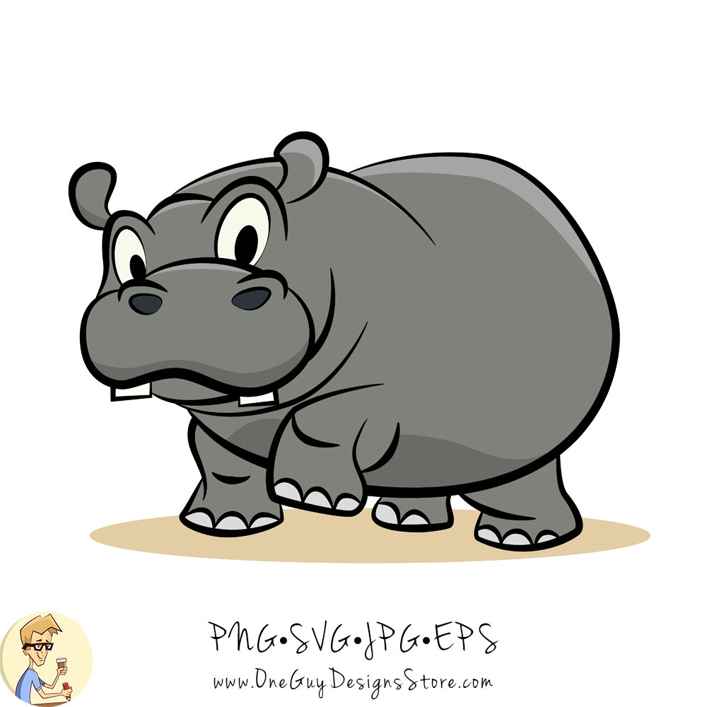 Cute Grey Hippo Vector Illustration Digital Clip Art - SVG - PNG File ...