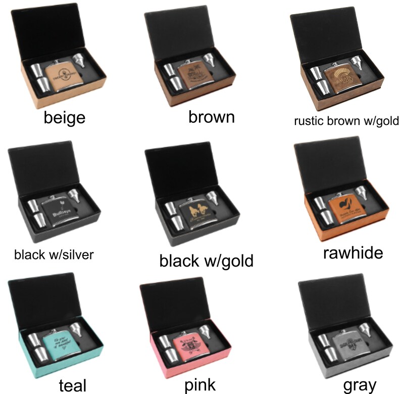 Custom Leather Flask Gift Set | Etsy