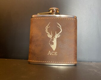 Custom Leather Flask Gift Set - Etsy