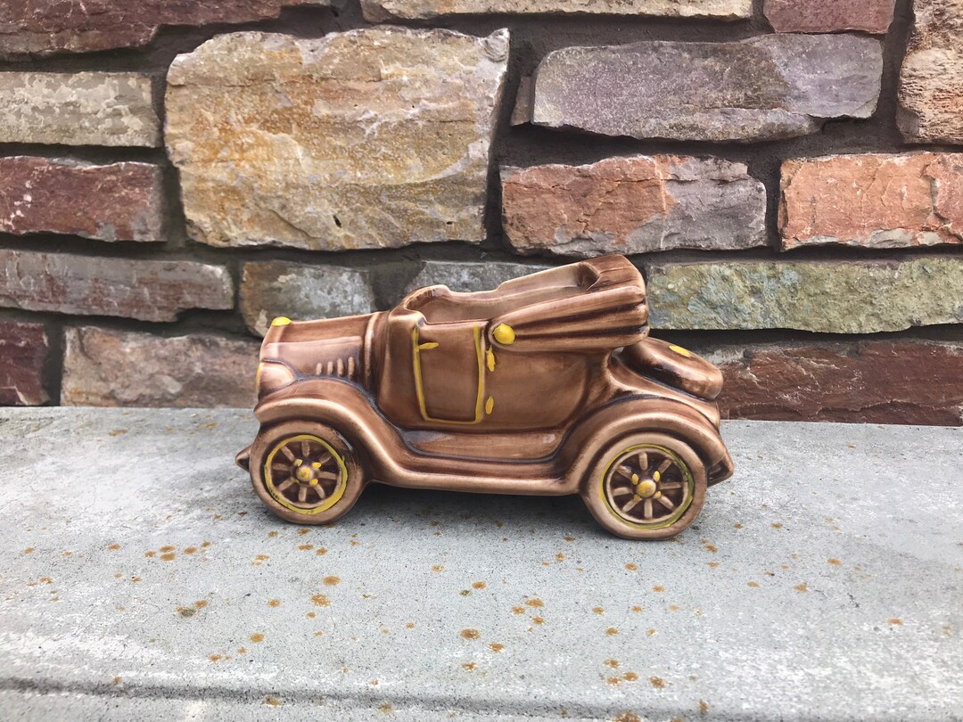 Mccoy Pottery Jalopy Car Planter Brown With Yellow Trim, Made in USA - Etsy
