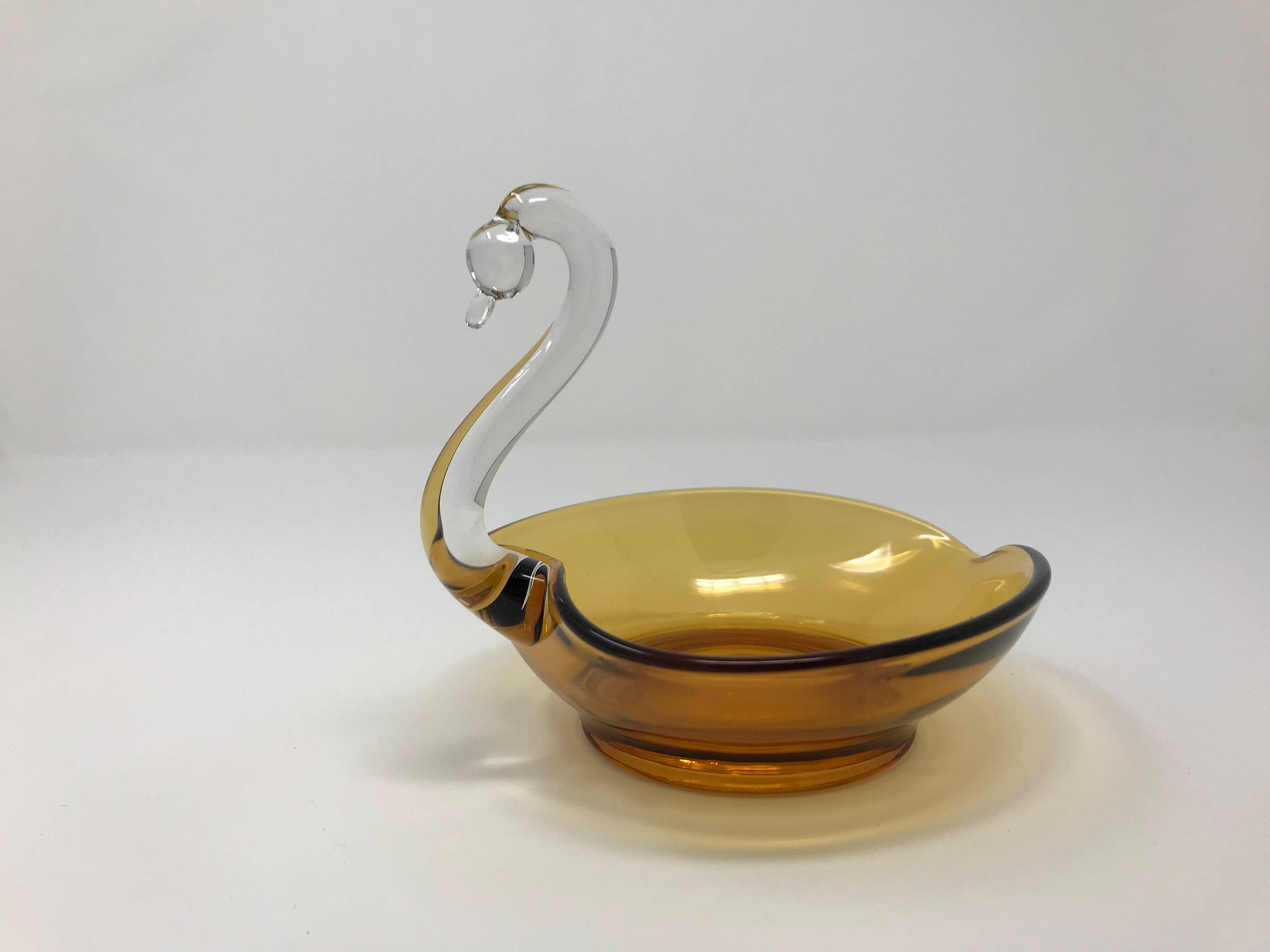 Viking Glass Amber Swan Candy Dish - Etsy
