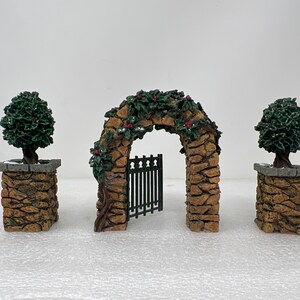 Dept 56 stone Corner Posts With Holly Tree and Stone Archway - Etsy