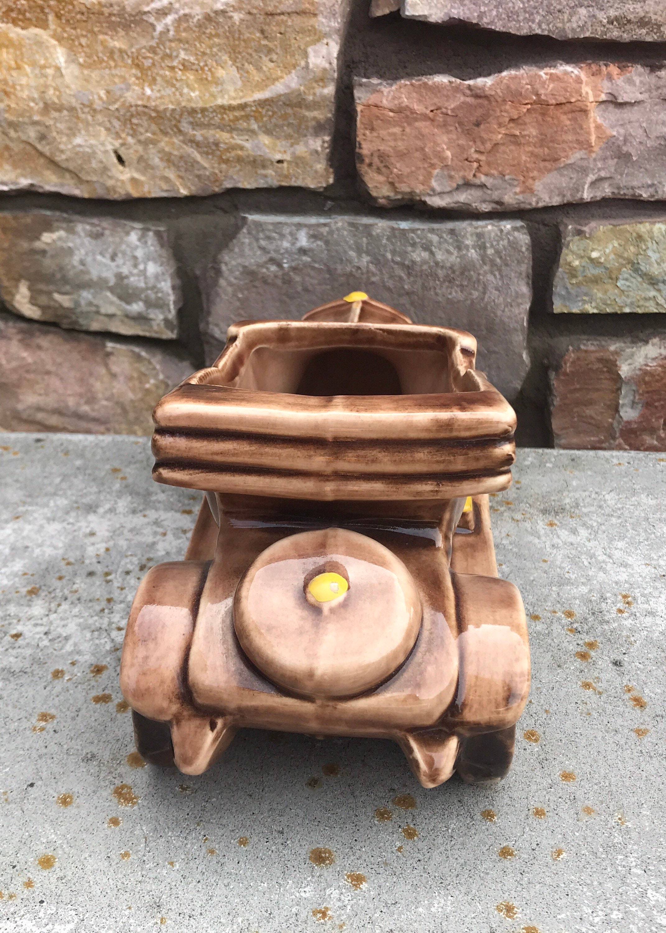 McCoy Pottery Jalopy Car Planter Brown with Yellow trim Made | Etsy