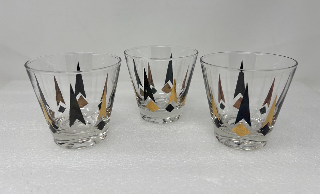 Anchor Hocking Golden Peaks Whiskey Glasses, Atomic Black and Gold ...