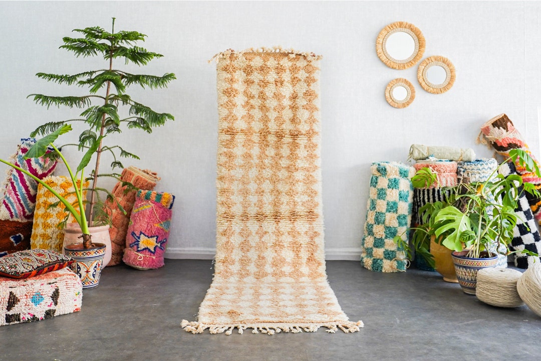 Checkered Handmade Rug Runner Custom Moroccan Runner Rug for Your ...
