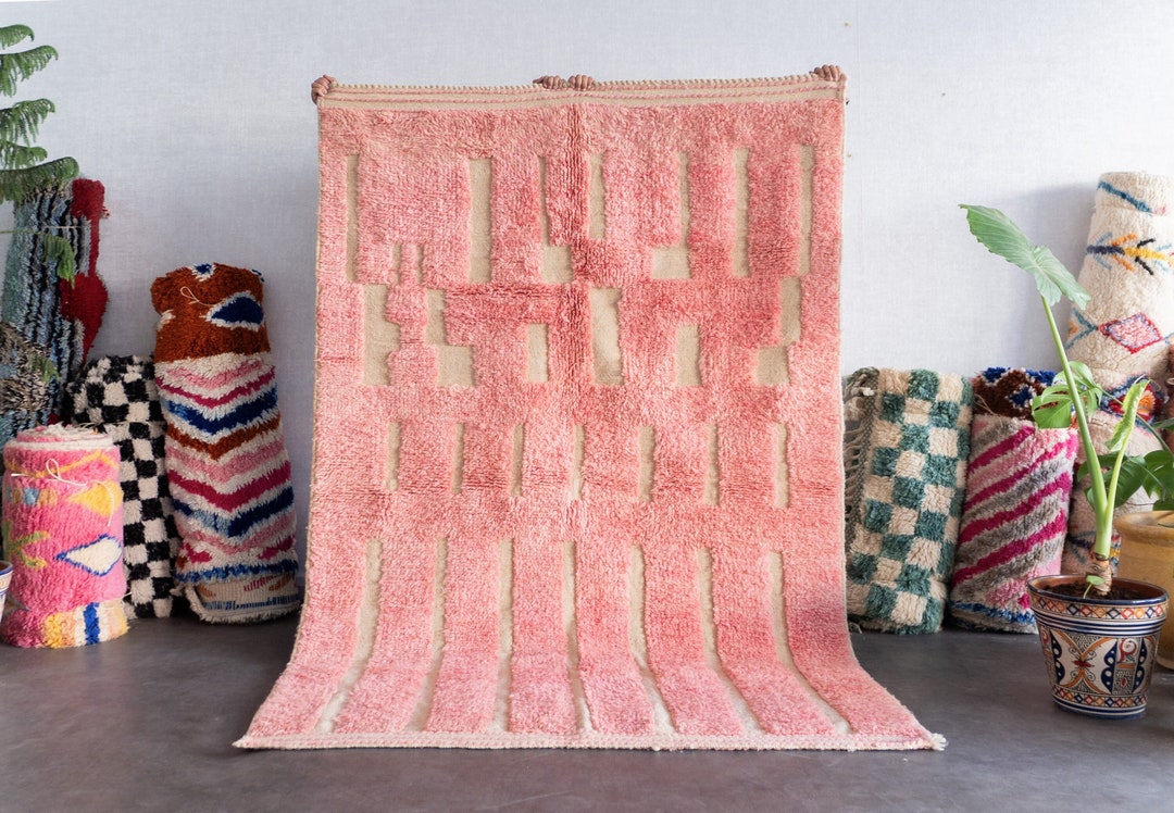 Authentic Pink Morocco Rug From Beni Ourain, Handmade Flokati Moroccan ...