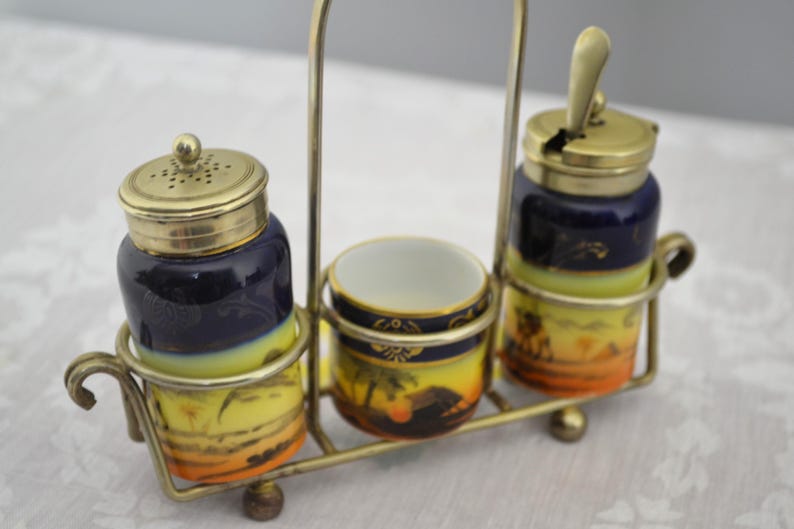 Vintage Hand-painted Noritake Desert Scene Condiment Set 3-piece With ...