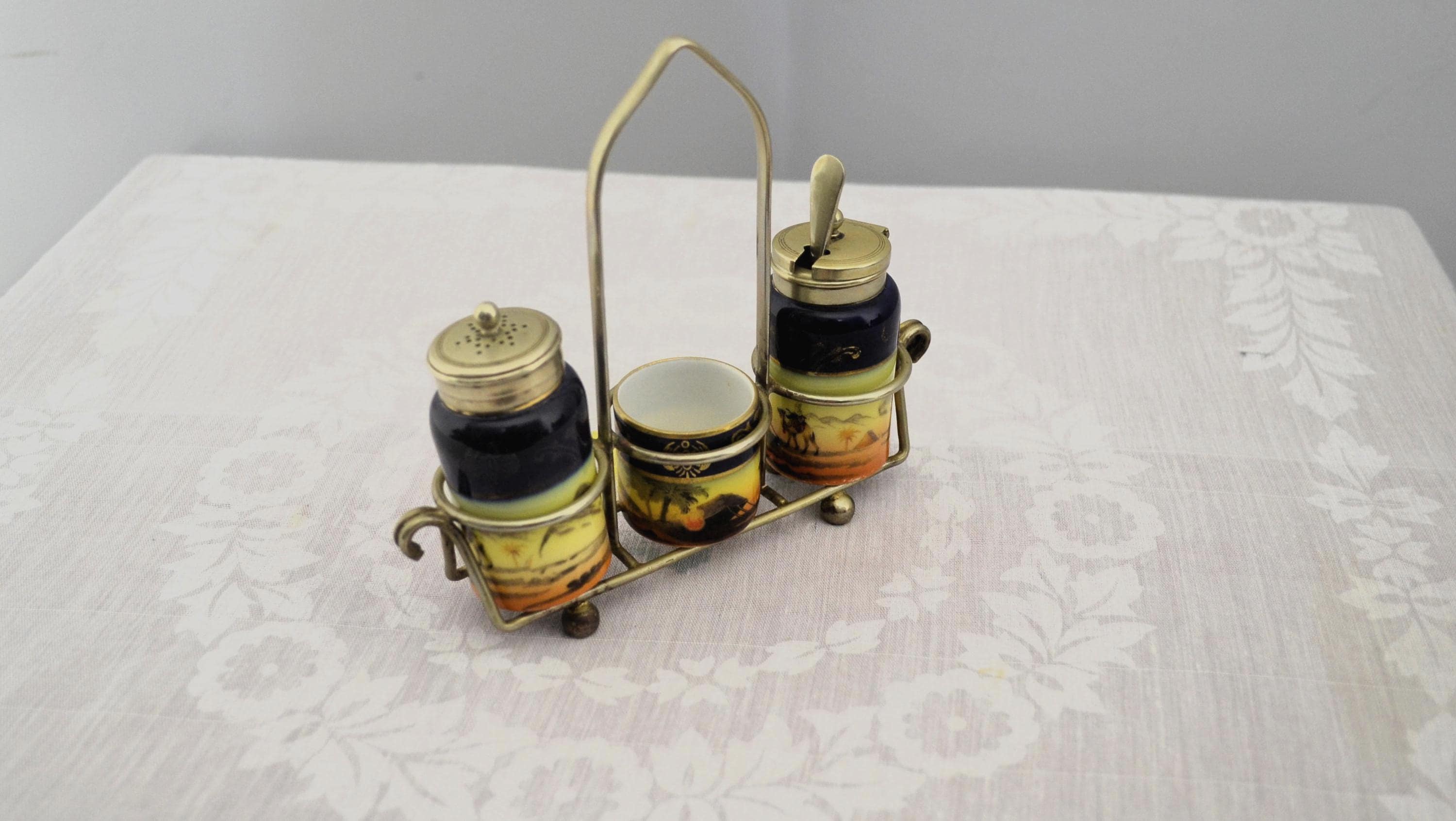 Vintage Hand-painted Noritake Desert Scene Condiment Set 3-piece With ...
