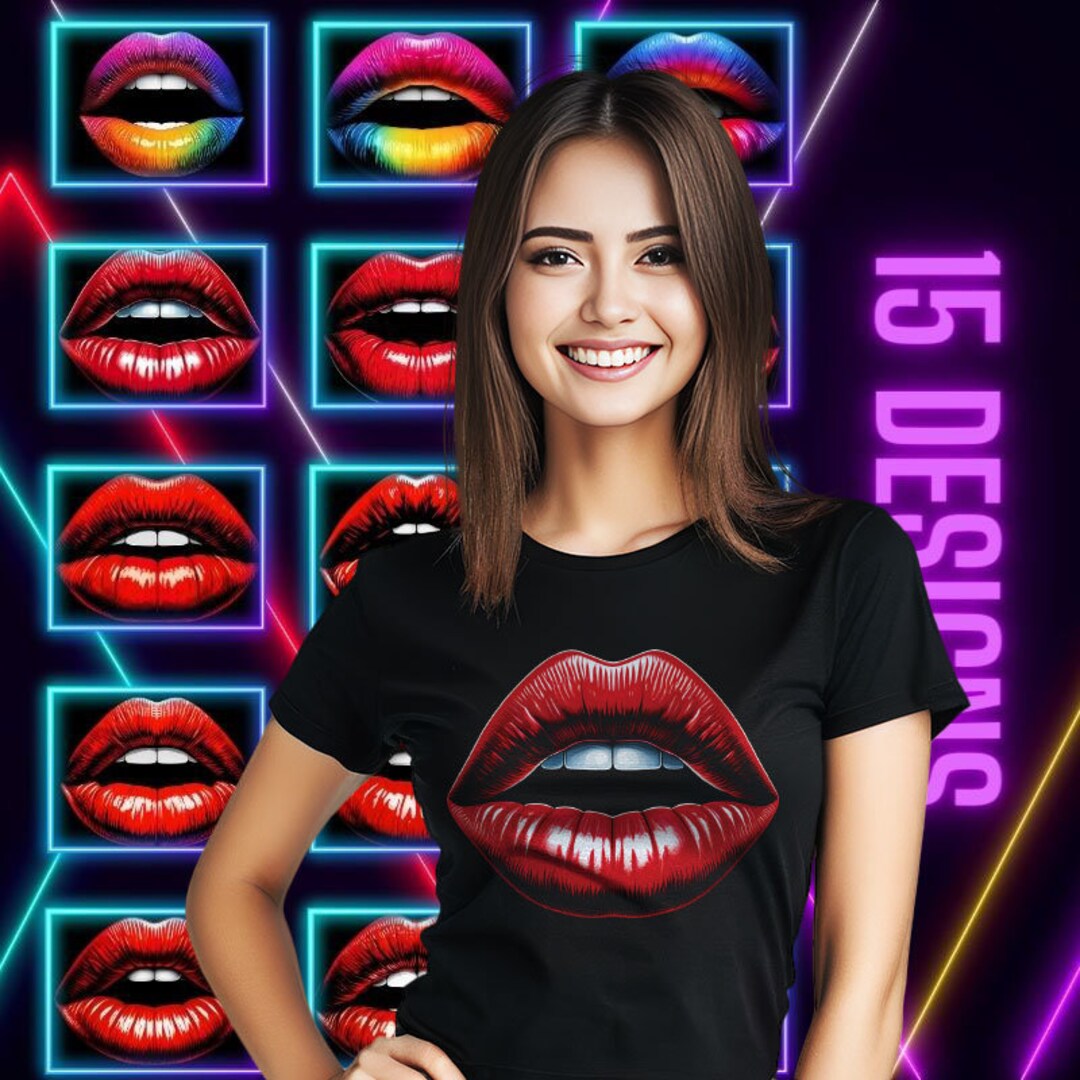 15 Lips Designs for DTG, DTF & POD for Black Apparel, Png Files for T-shirts, Hoodies - Etsy