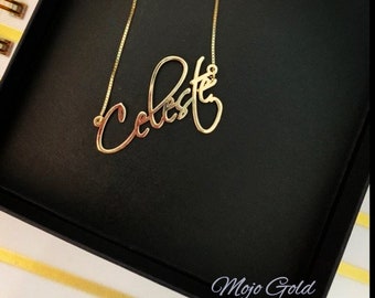 14K Gold Script Name Necklace | Etsy