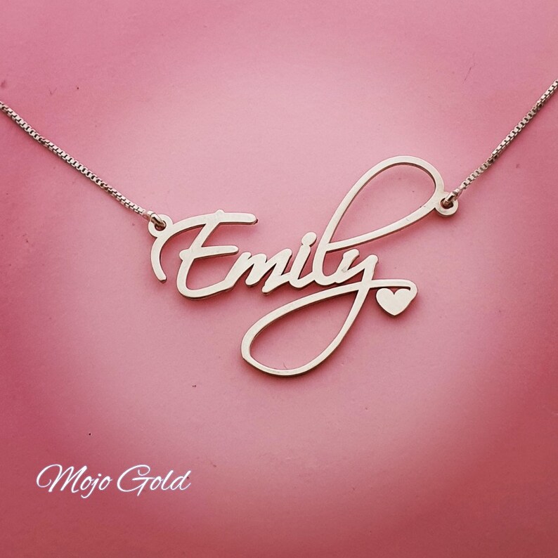 Silver Emily Necklace With Heart Sterling Silver Script Name - Etsy