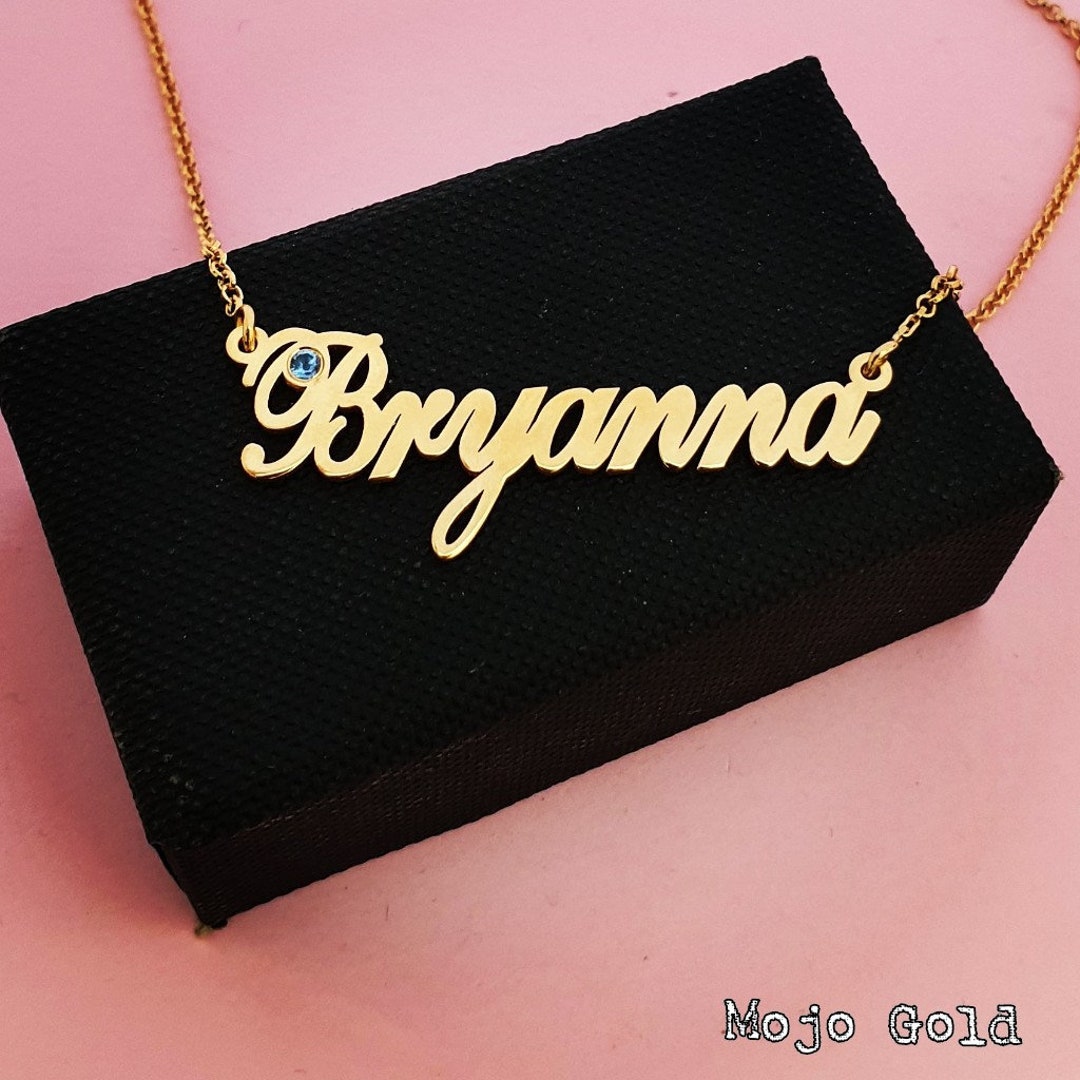 Nameplate Woman,18k Gold Plated Birthstone Bryanna Name Necklace - Etsy