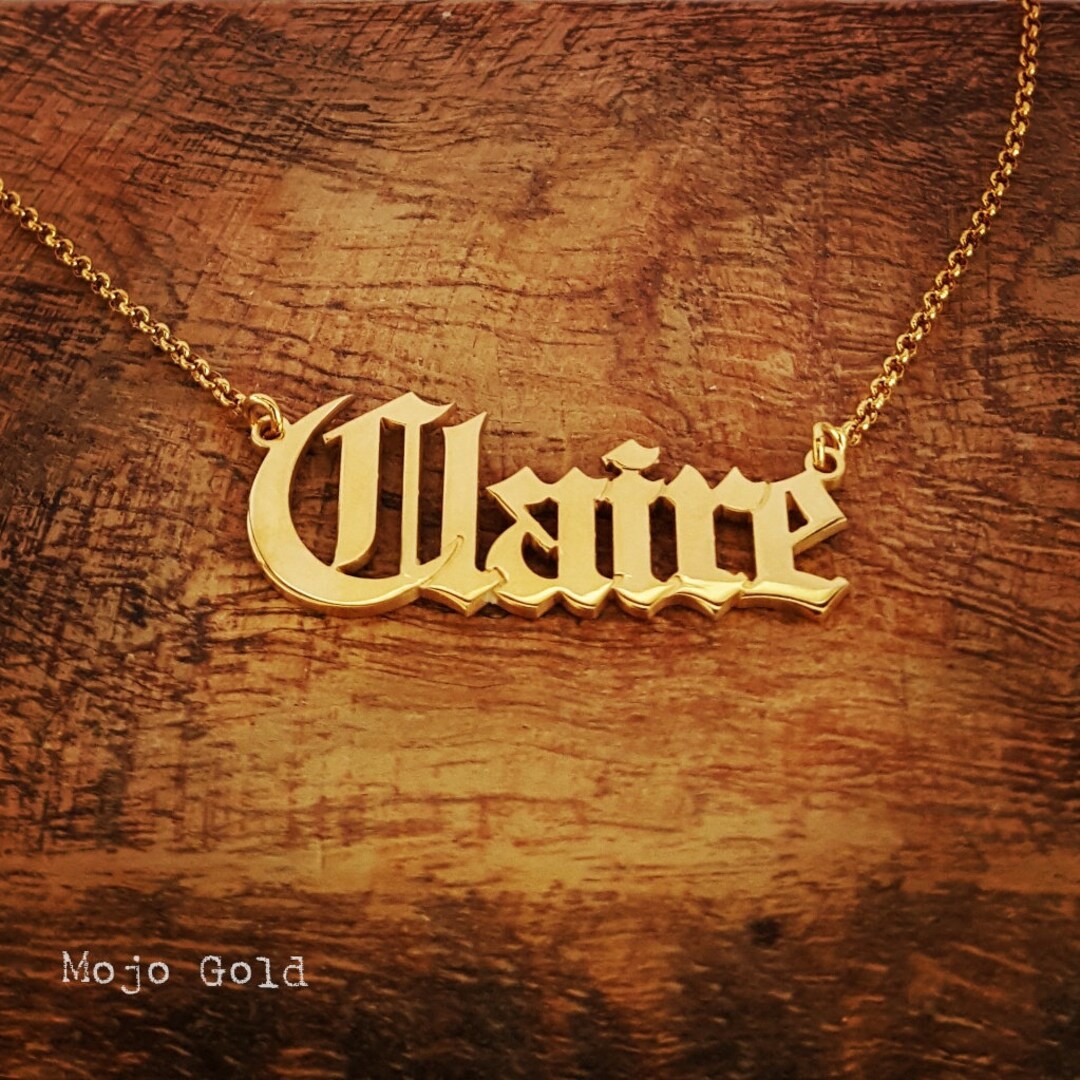 Old English Name Gold Name Necklace Old English Jewelry Vintage Style ...