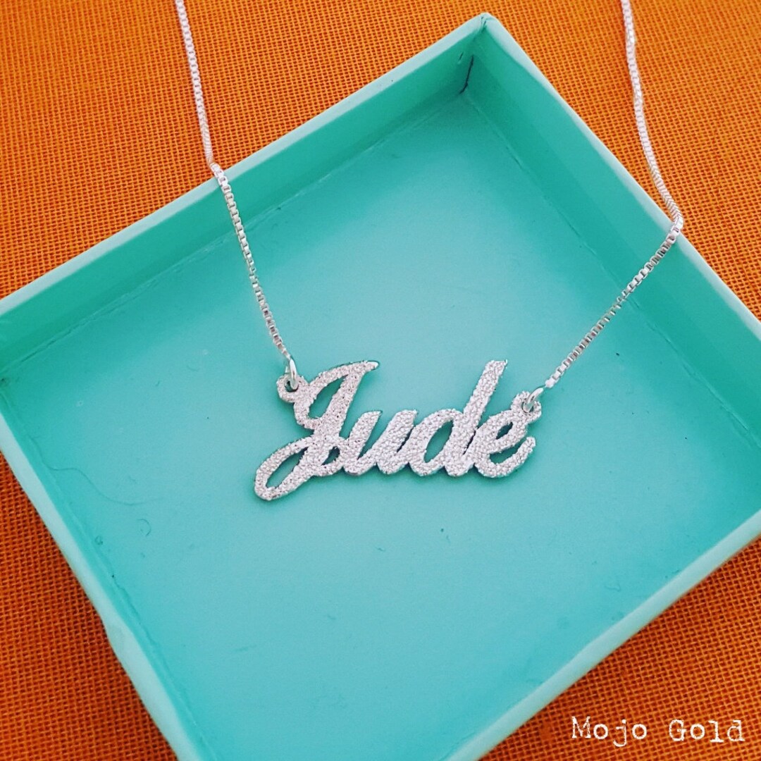 Shiney Jude Style Name Necklace Silver Sparkle Pendant - Etsy